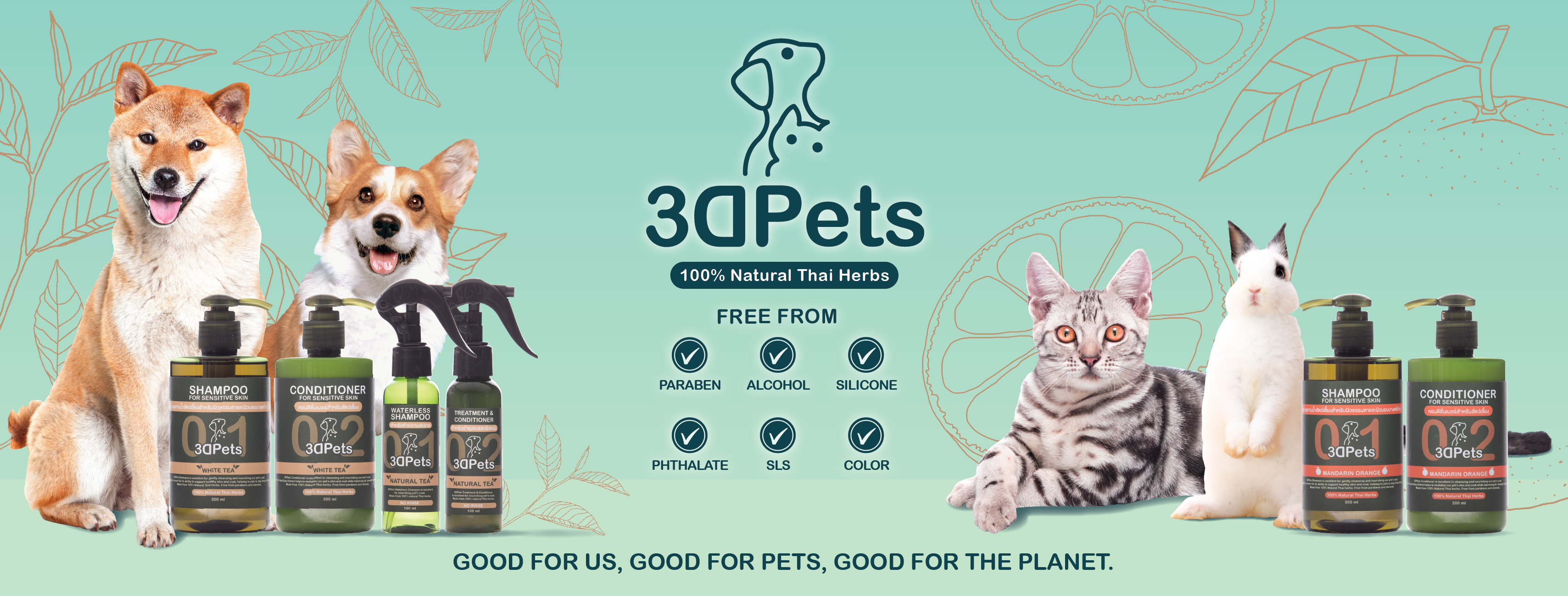 3Dpets ผลิตภัณฑ์อาบน้ำเพื่อสัตว์เลี้ยง ผลิตจากธรรมชาติ ใช้สมุนไพรไทย 100%
